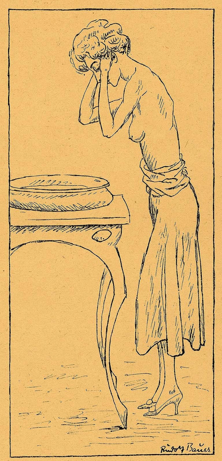 Rudolf Bauer - Woman at Basin (a young woman freshens up at a basin) at ...