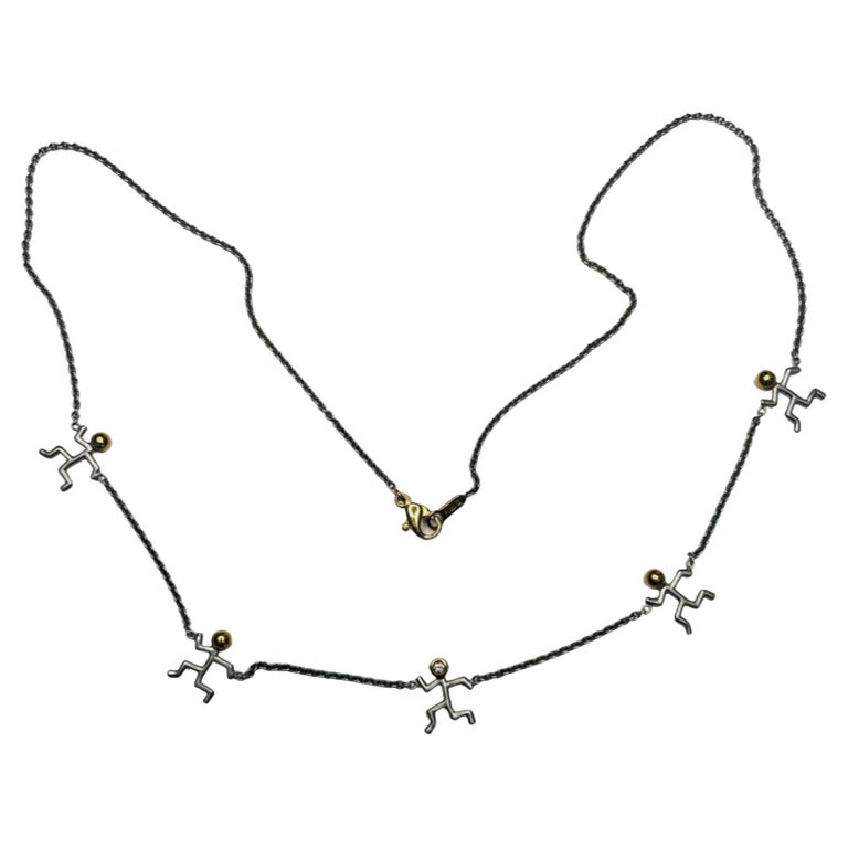 Rudolf Erdel Platinum 18K Yellow Gold "Running Man" Necklace For Sale ...