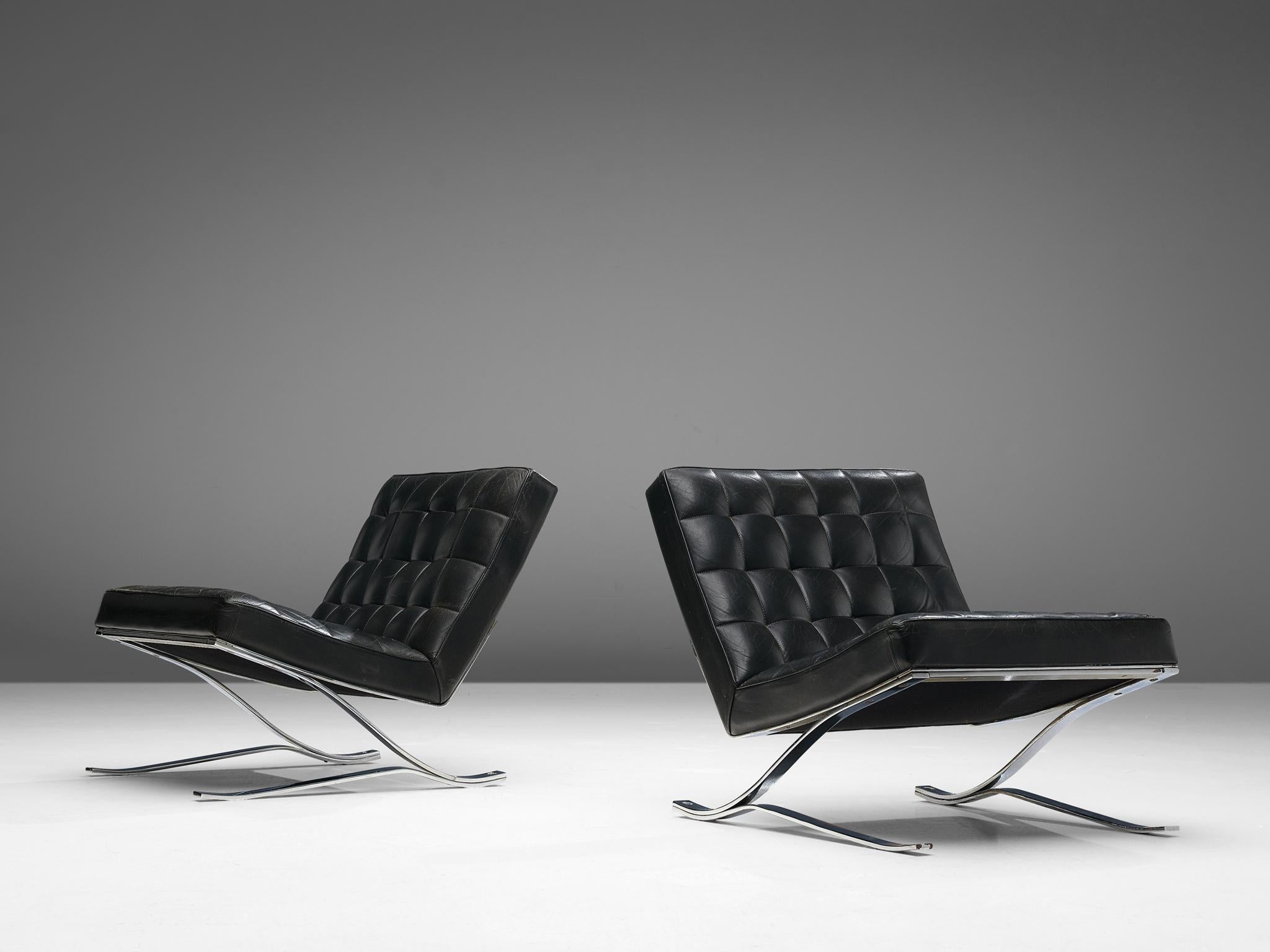 Rudolf Horn for Rölf Cantilever Lounge Chairs in Black Leather and ...