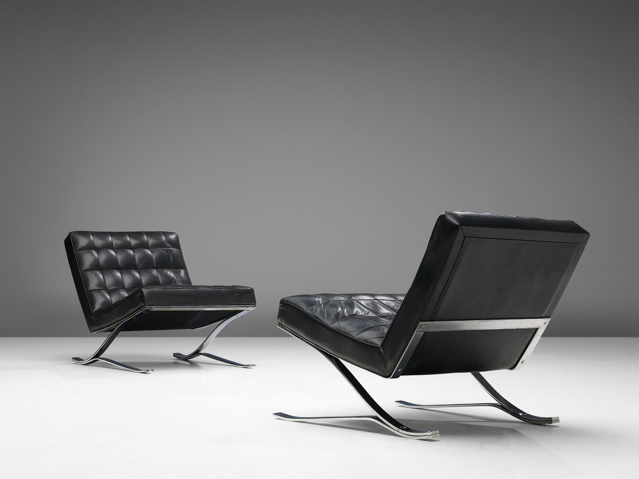 Rudolf Horn for Rölf Cantilever Lounge Chairs in Black Leather and ...