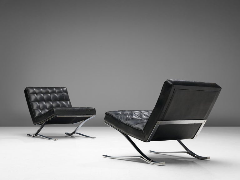Rudolf Horn for Rölf Cantilever Lounge Chairs in Black Leather and ...
