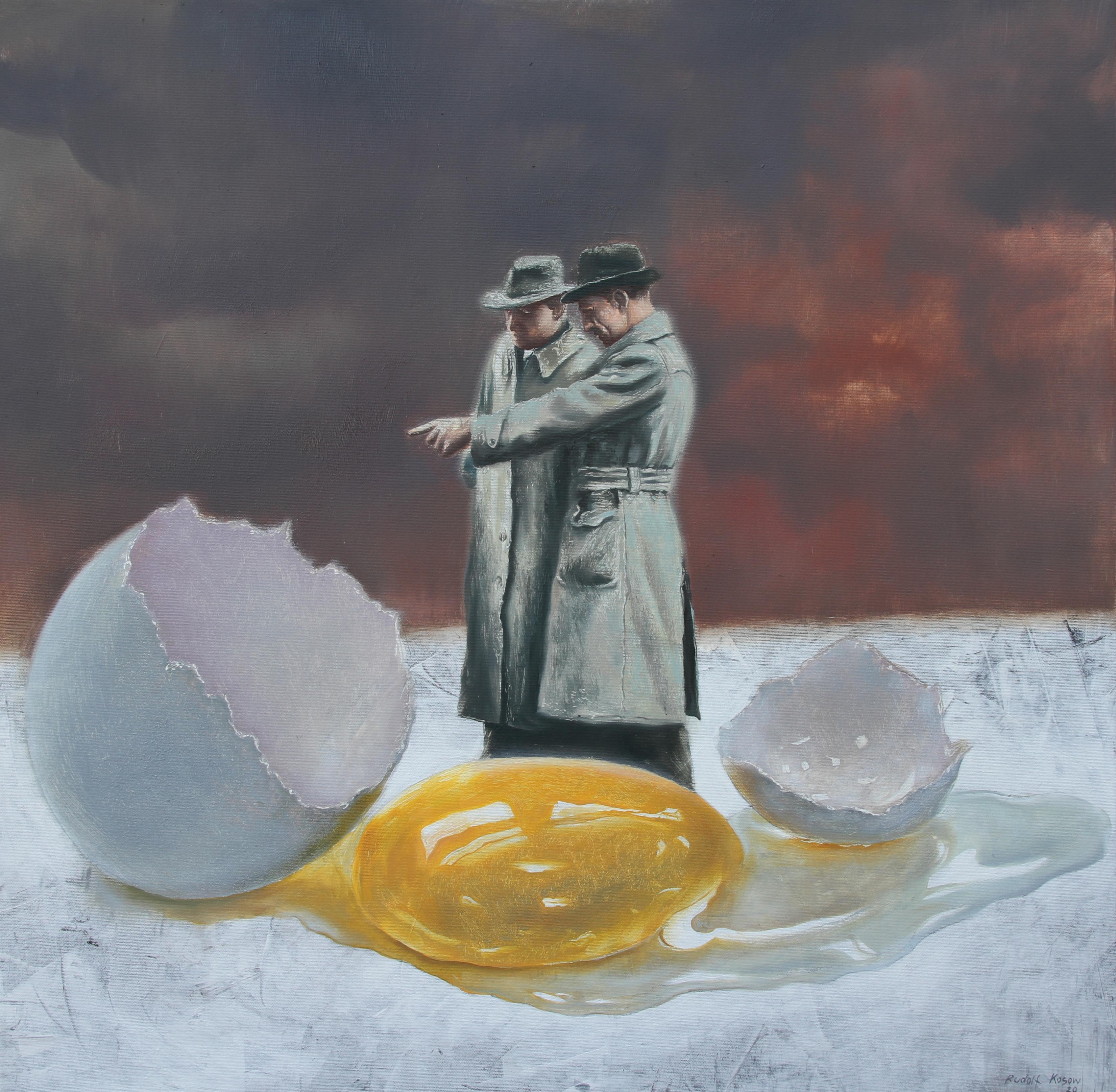 Rudolf Kosow - Yes (yellow egg shell surrealism scale men in vintage ...
