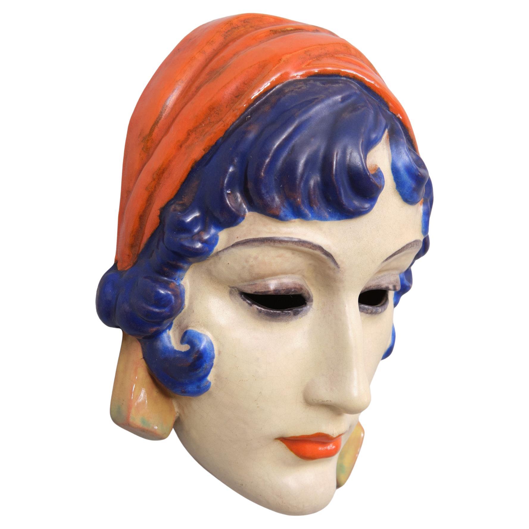 Rudolf Podany for Keramos - polychrome Art Deco wall mask For Sale at ...
