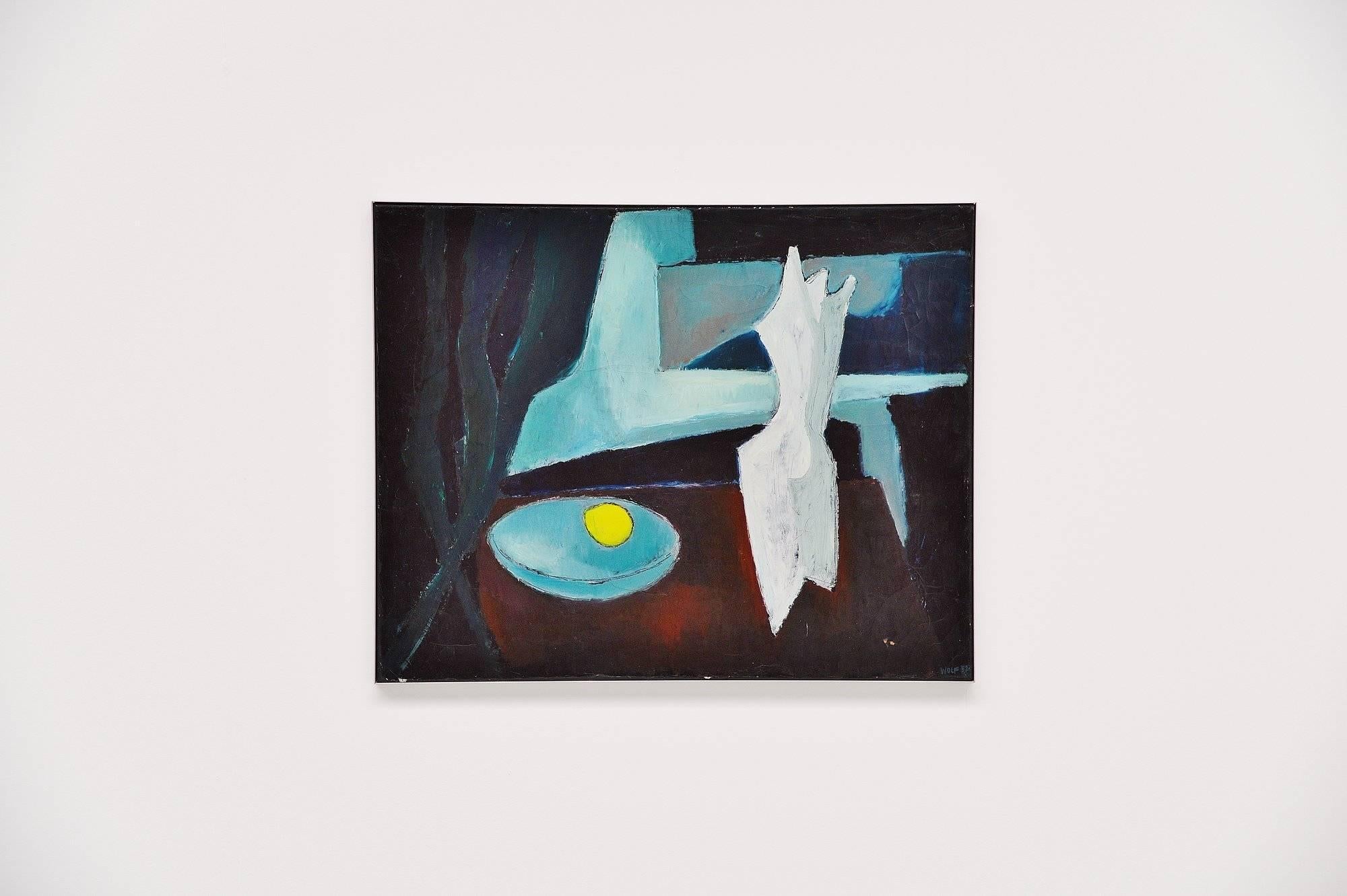 Rudolf Wolf Abstract Modern Painting on Canvas, 1952 at 1stDibs