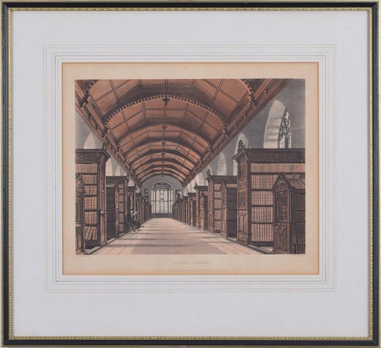 Rudolph Ackermann - St John's College, Cambridge Library engraving by ...