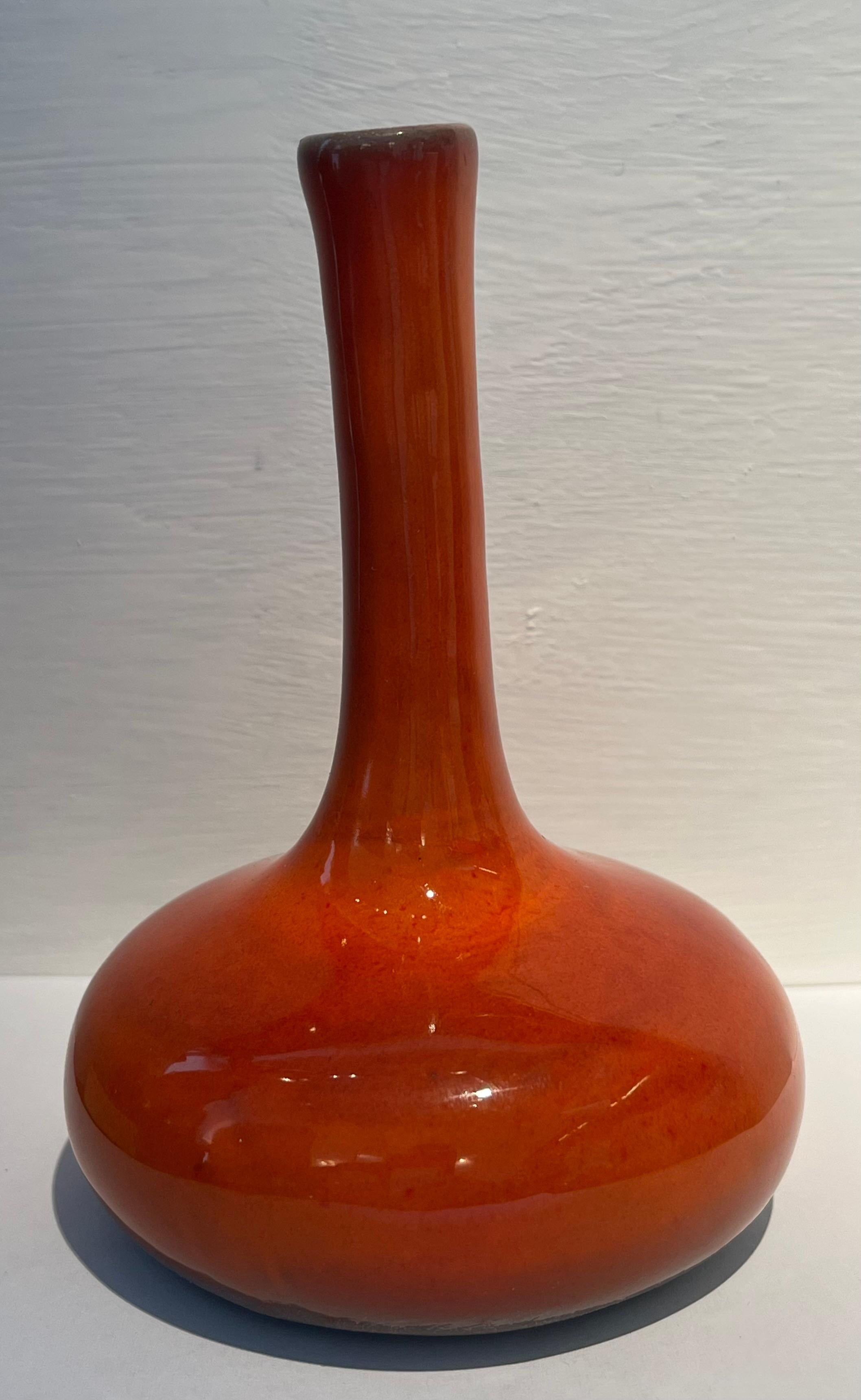 Ruelland: Signed coral orange-red glazed ceramic soliflore vase - Circa ...