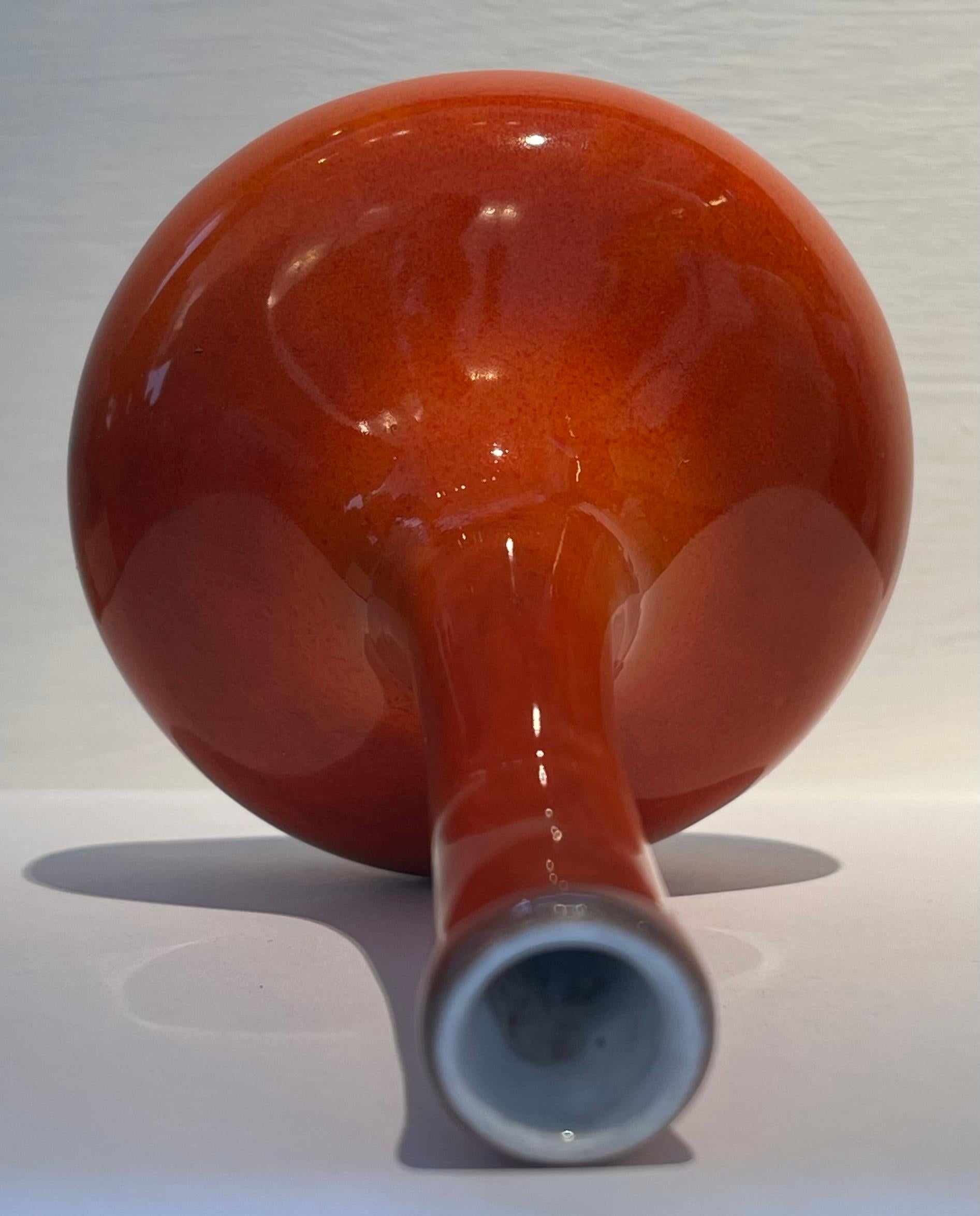 Ruelland: Signed coral orange-red glazed ceramic soliflore vase - Circa ...