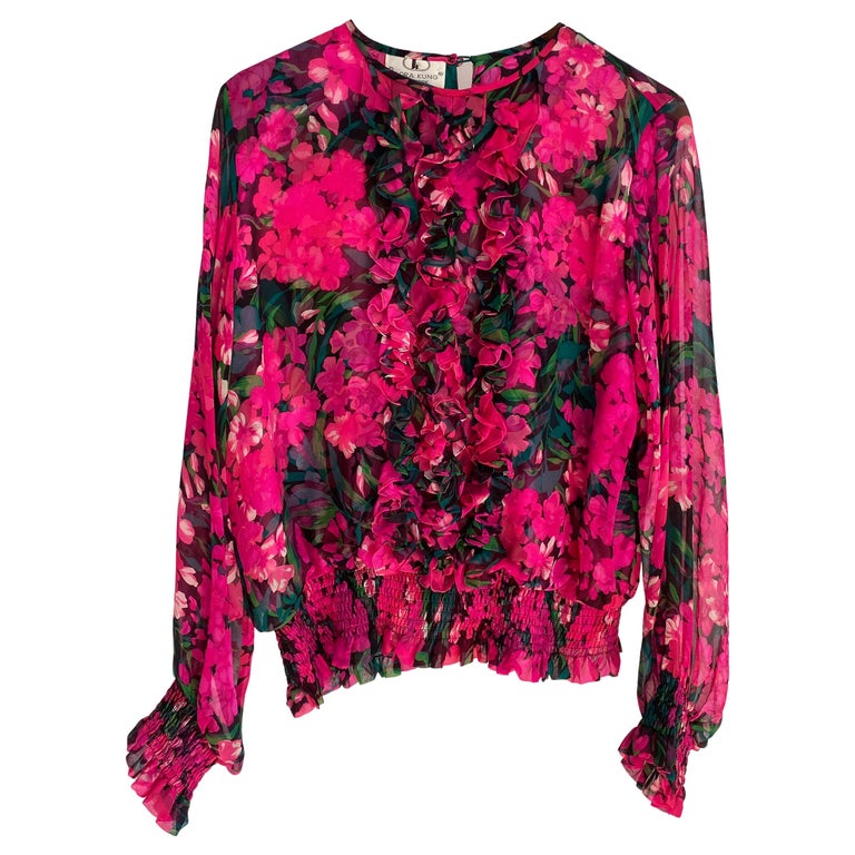 Ruffled Flowy Silk-on-Silk printed Boho Blouse Top METTE - lined in ...