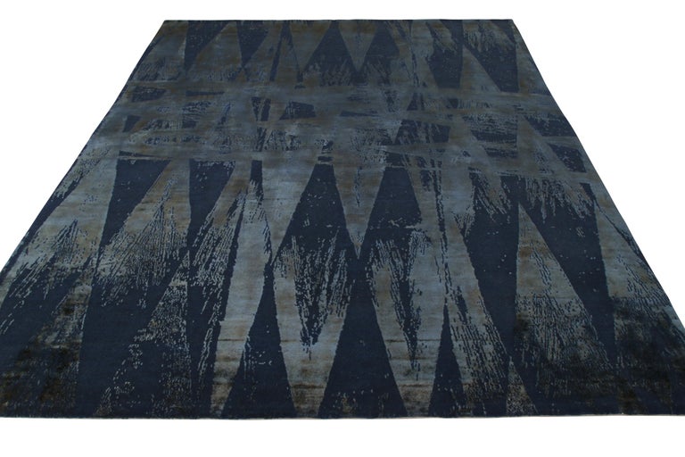 Rug and Kilim’s Abstract Modern Rug in Blue All Over Geometric Pattern ...