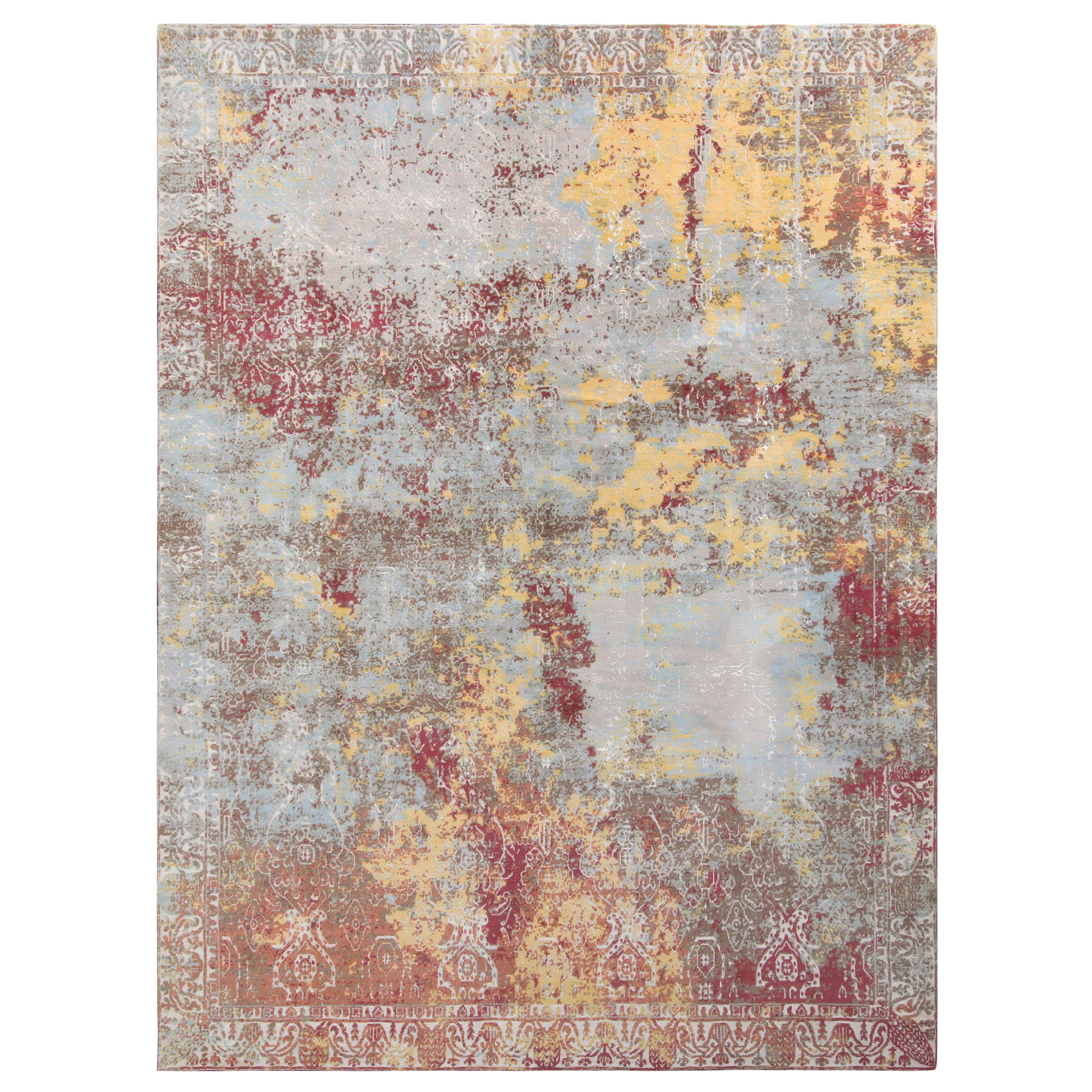 Contemporary Abstract Rug in Silver, Charcoal and Red For Sale at 1stDibs