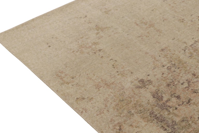 Rug and Kilim’s Abstract Rug in Beige-Brown Distressed Style For Sale ...