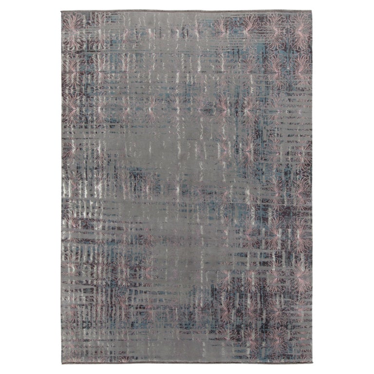 Rug and Kilim’s Abstract Rug in Blue and Grey, Subdued Pink Floral ...