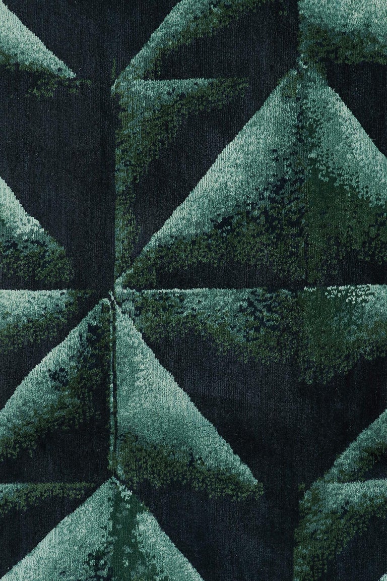 Rug and Kilim’s Abstract Rug in Deep Teal and Black Origami Style ...