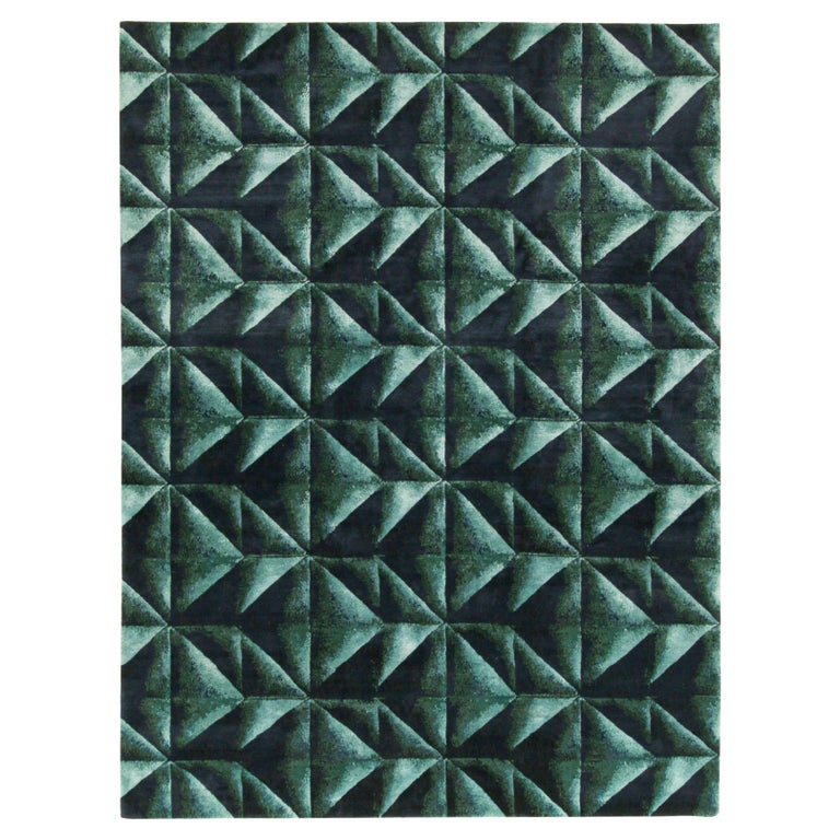 Rug and Kilim’s Abstract Rug in Deep Teal and Black Origami Style ...