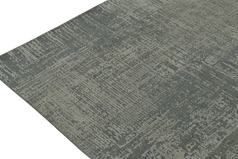 Rug and Kilim’s Abstract Rug in Grey and Stone Blue Geometric Pattern ...