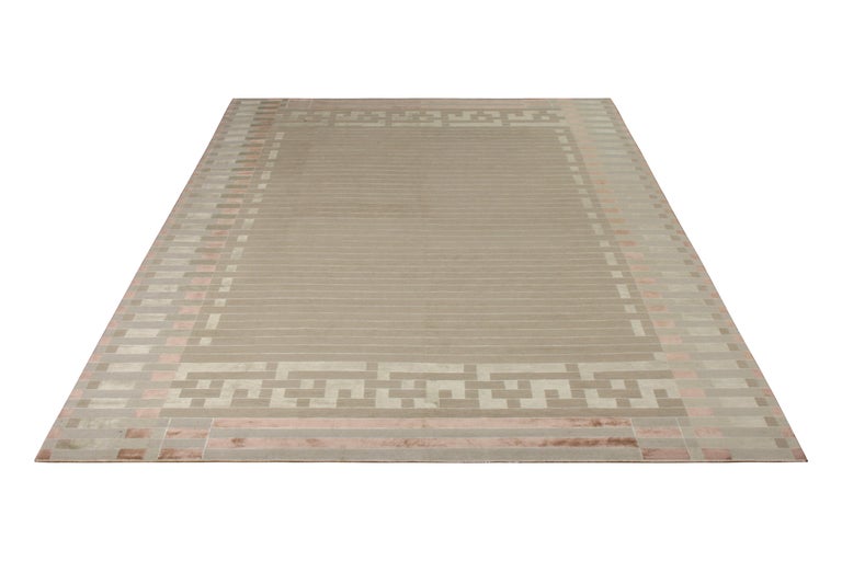 Rug and Kilim’s Art Deco Rug in Beige-Brown and Green Style Geometric ...