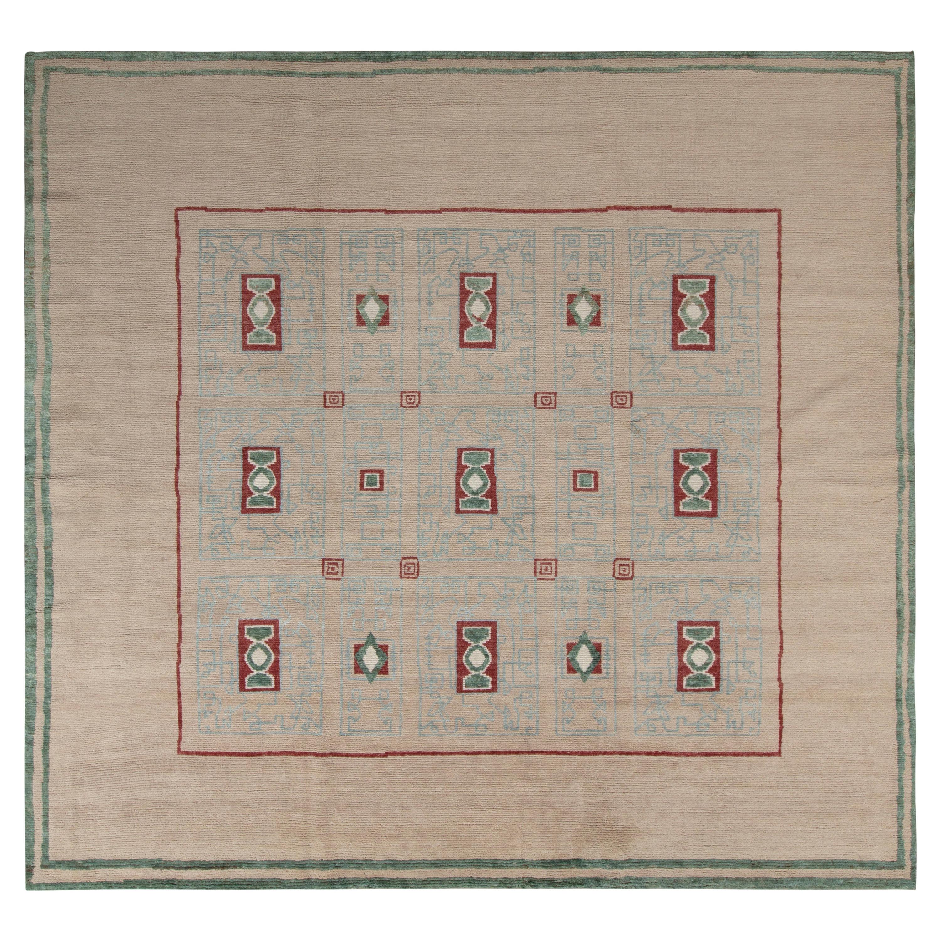 Rug and Kilim’s French Style Art Deco Rug in Beige and Green High-Low ...