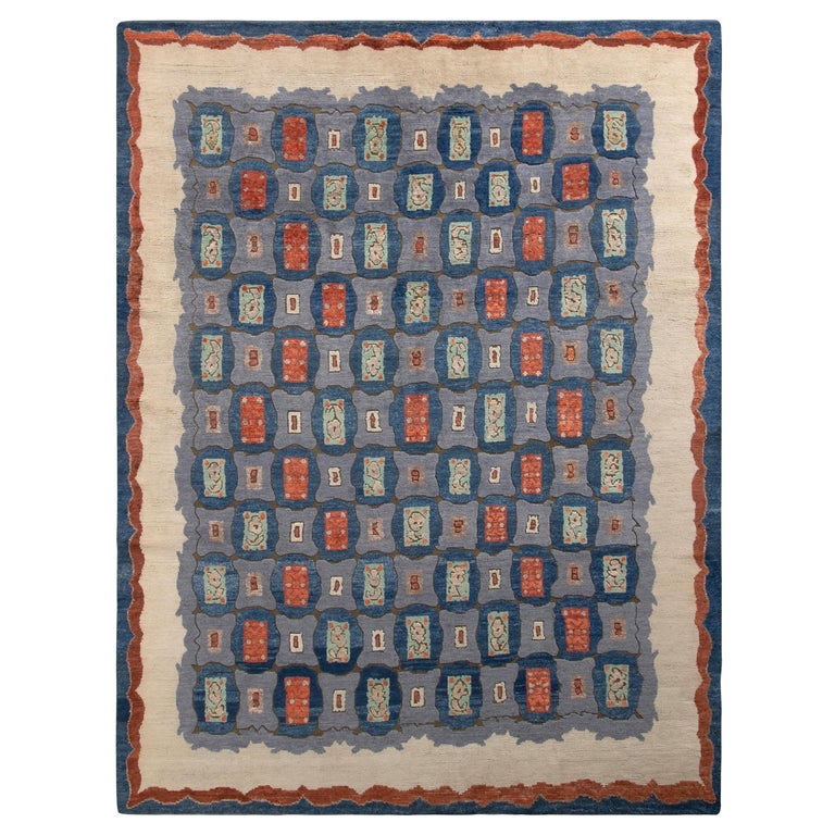 Rug and Kilim’s Art Deco Style Rug in Blue All over Geometric Pattern ...