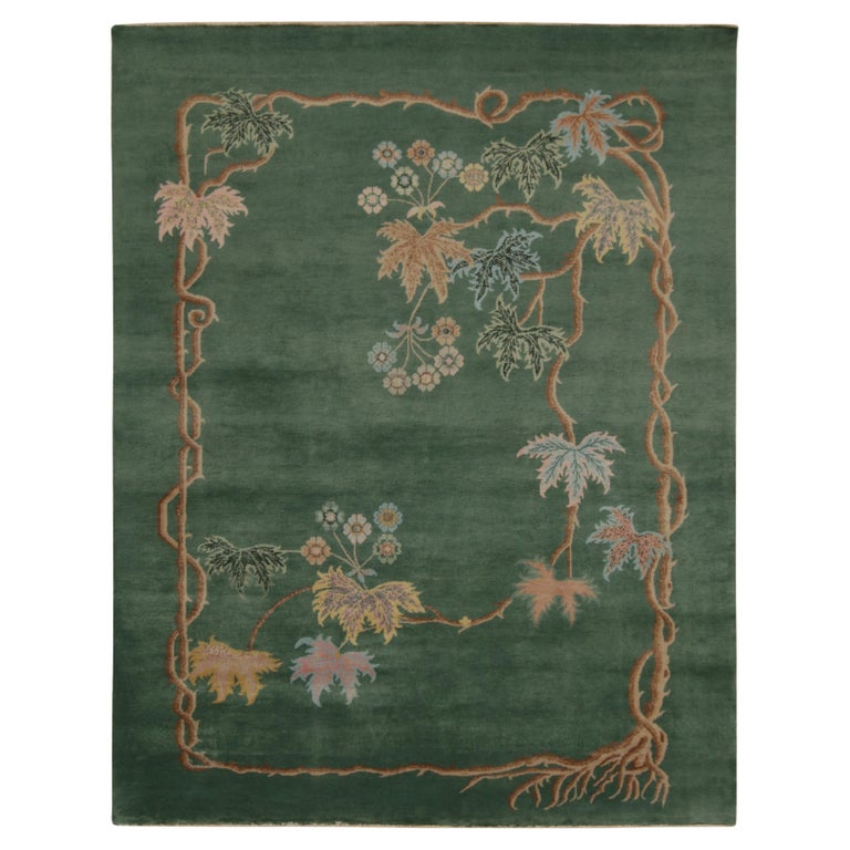 Rug and Kilim’s Chinese Art Deco Rug in Green with Brown and Blue ...