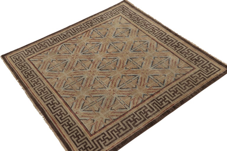 Rug and Kilim’s Chinese Dynastic Style Square Rug in Beige-Brown and ...
