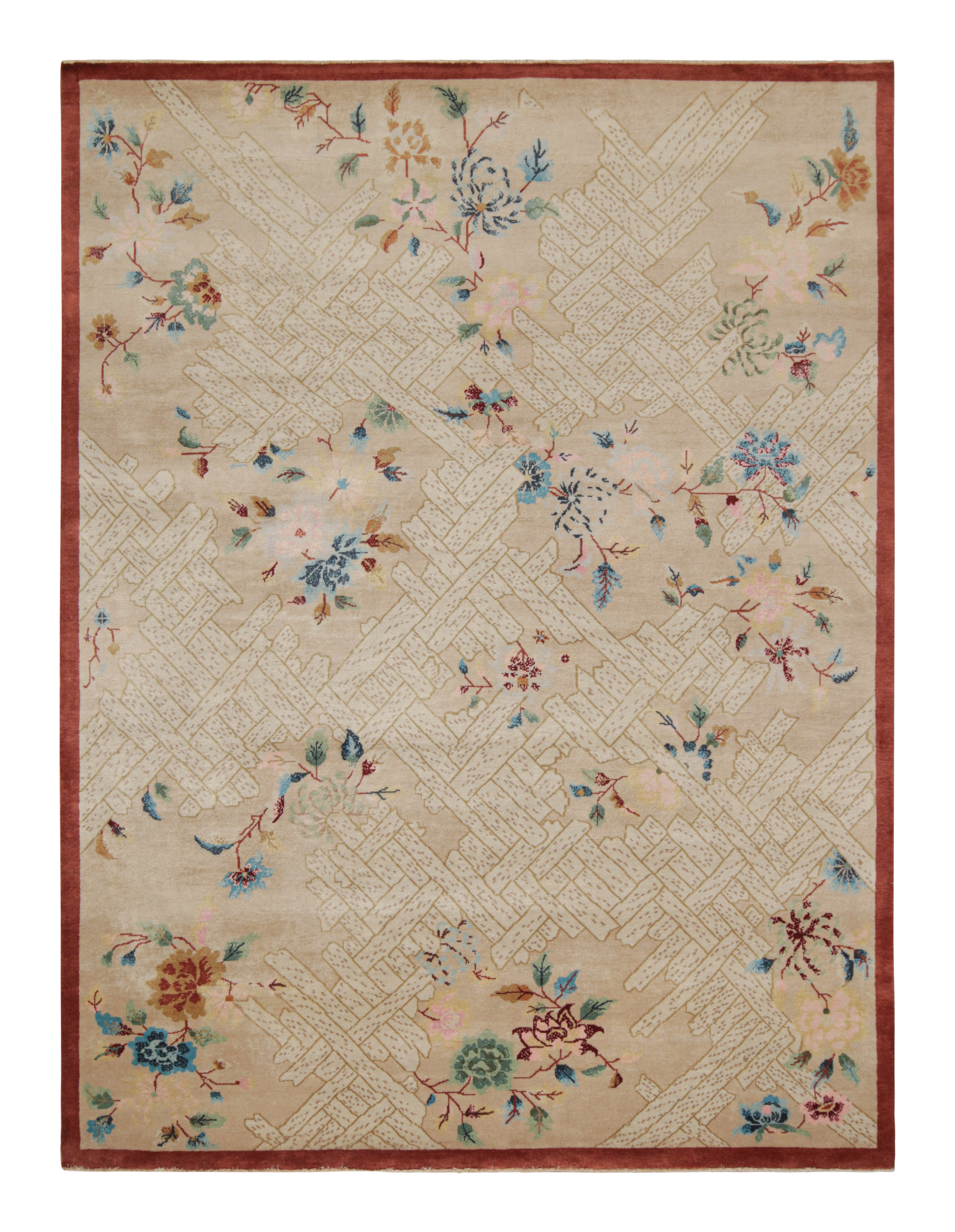 Rug and Kilim’s Chinese Style Art Deco rug in Beige with Colorful ...