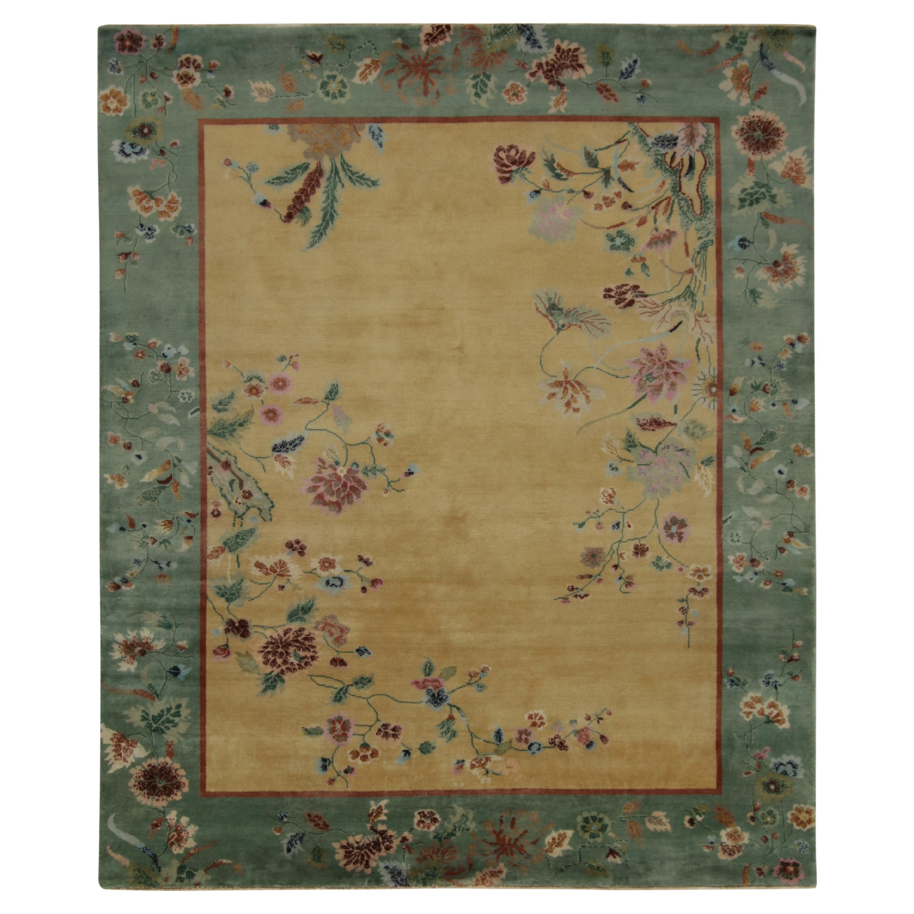 Rug and Kilim’s Chinese Style Art Deco Rug in Green with Floral ...