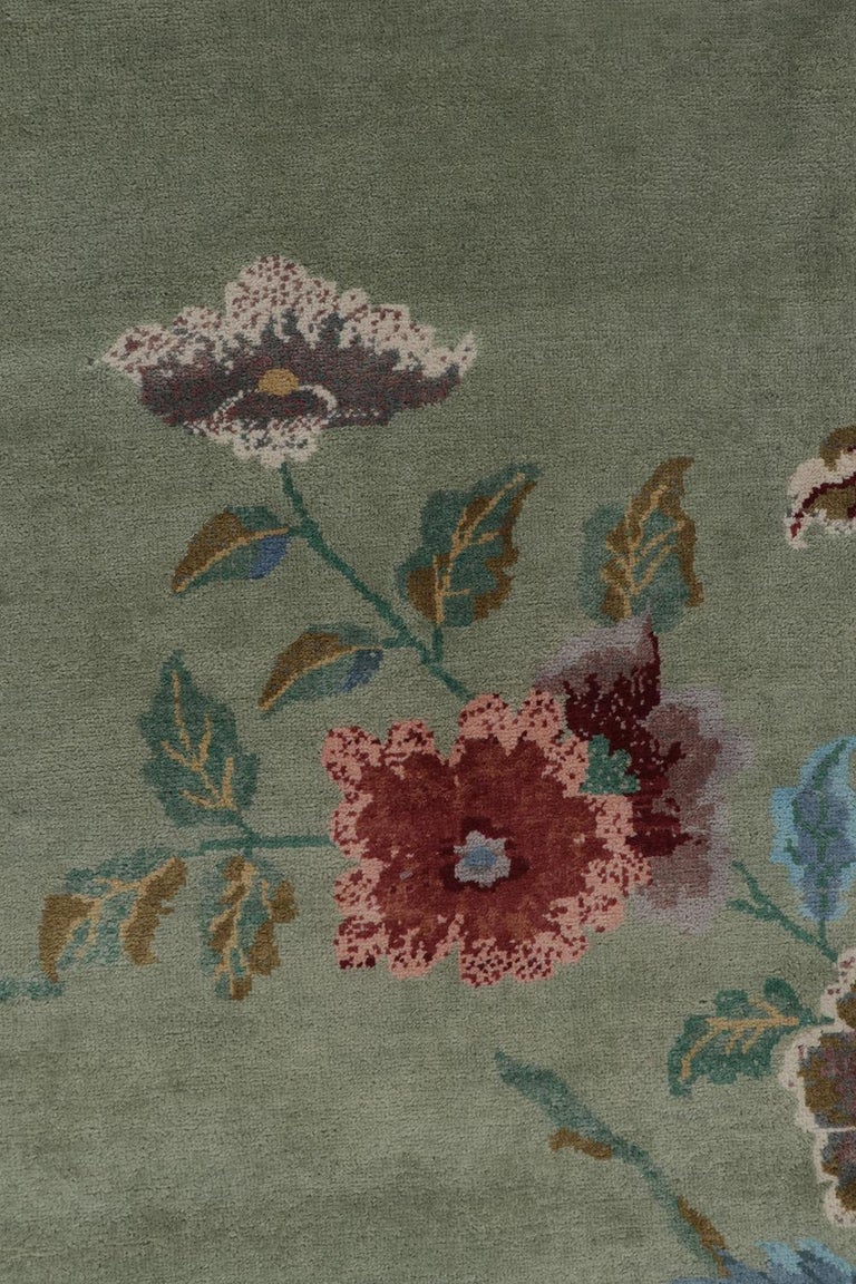 Rug and Kilim’s Chinese Style Art Deco Rug in Green with Floral ...