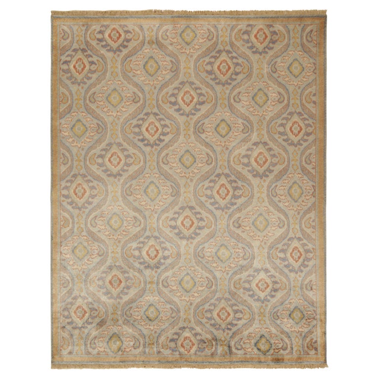 Rug and Kilim’s Classic Ikats Style Rug with Blue, Gold and Rust Red ...