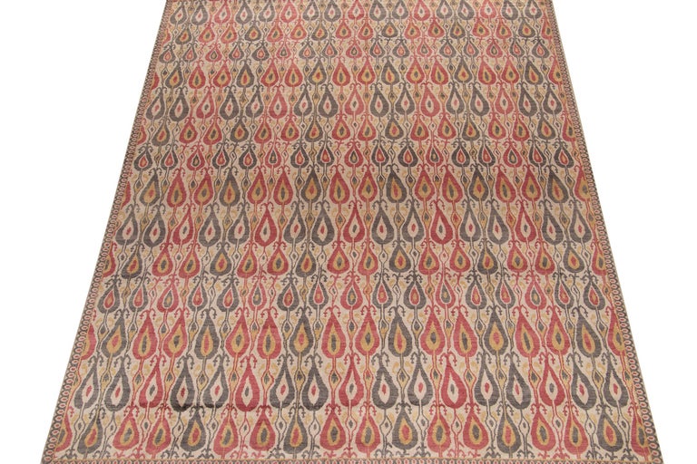 Rug and Kilim’s Classic Ikats Style Rug with Red, Gray and Gold ...