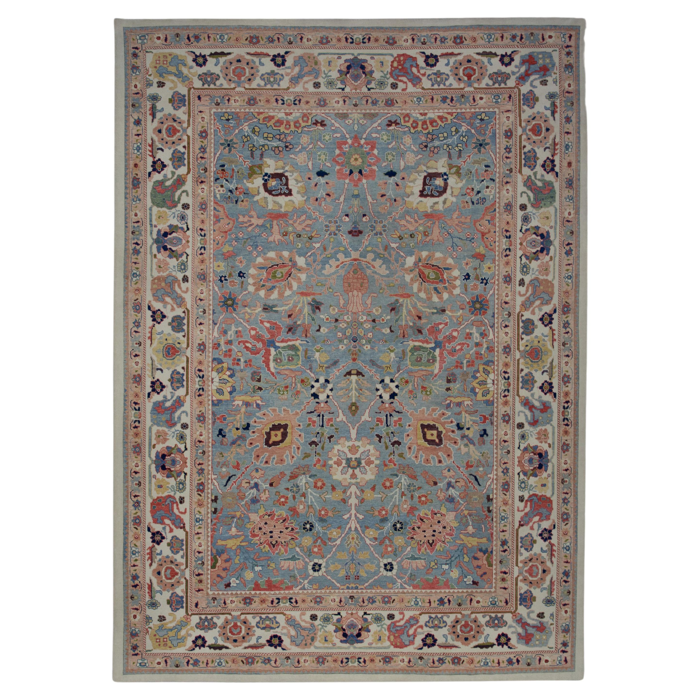 Rug and Kilim’s Classic Oushak Style Rug in Blue with Medallion Floral ...