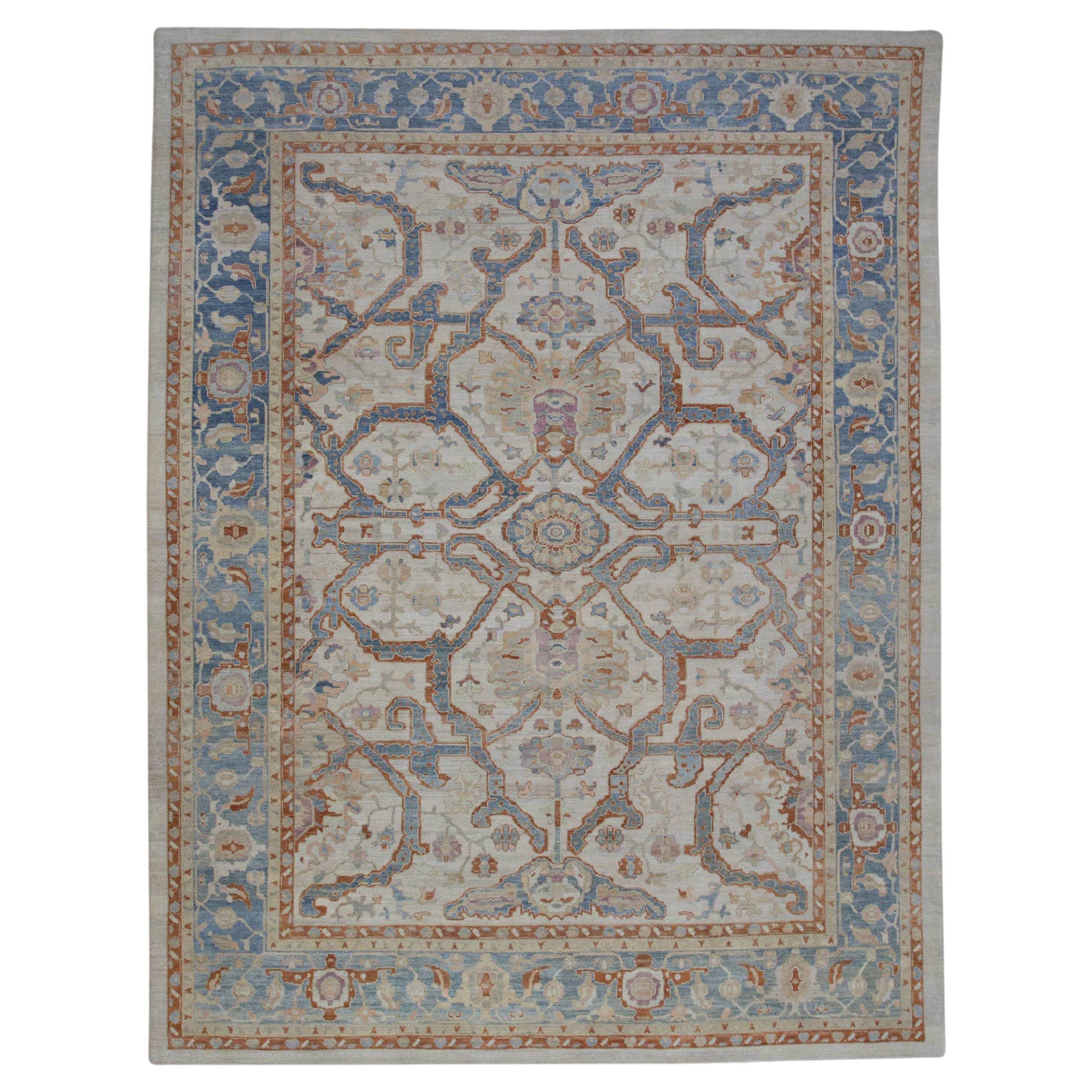 Gray Background Vintage Turkish Oushak Rug with All-Over Design in Red ...