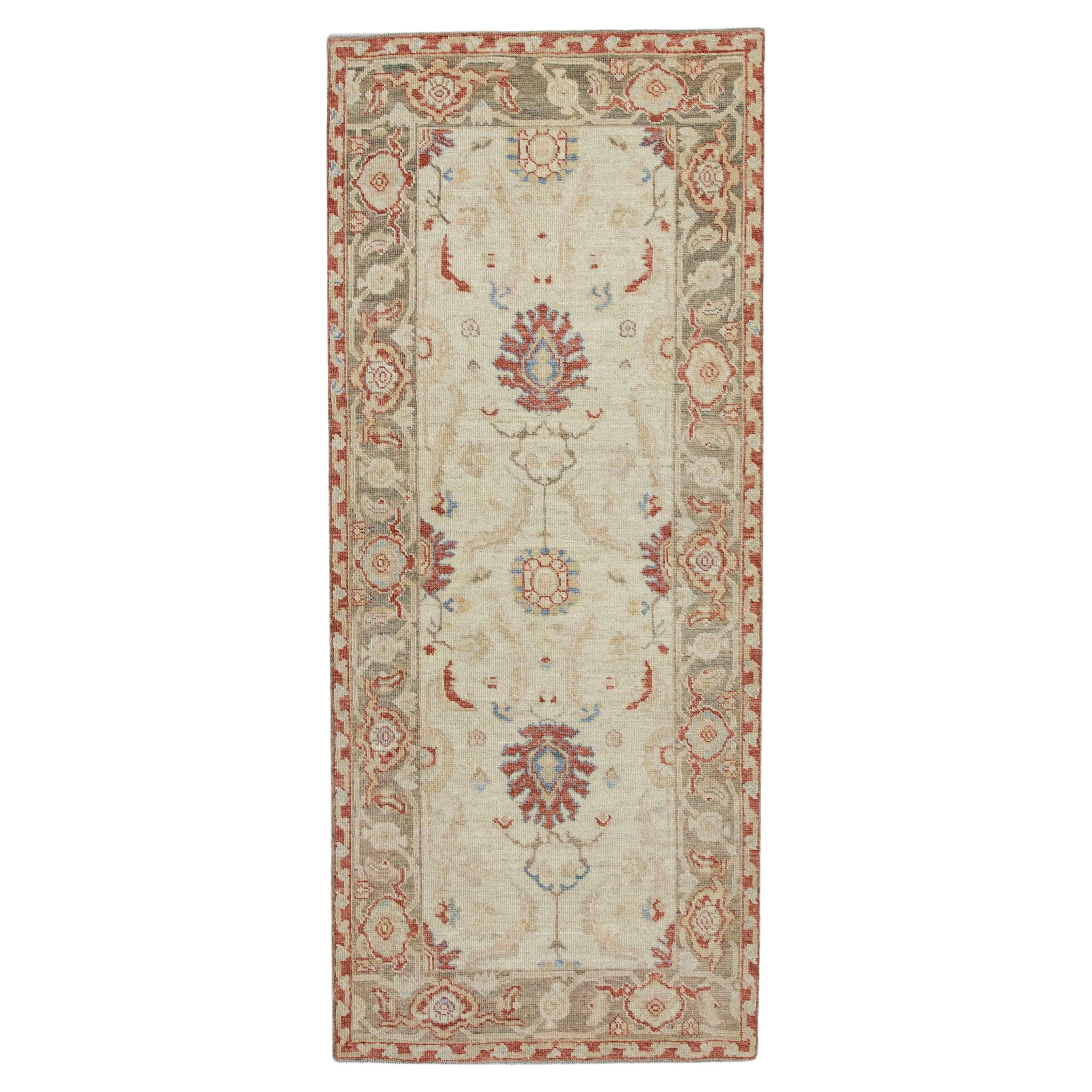 Rug and Kilim’s Classic Oushak Style Runner in Blue with Red Floral ...