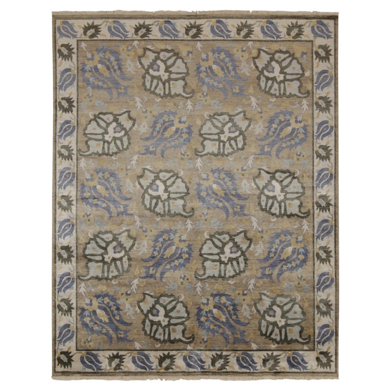 Rug and Kilim’s Classic Style Rug in Brown with Beige and Blue Floral ...
