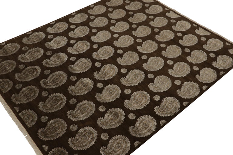Rug and Kilim’s Classic Style Rug in Brown with Ivory Paisley Patterns ...