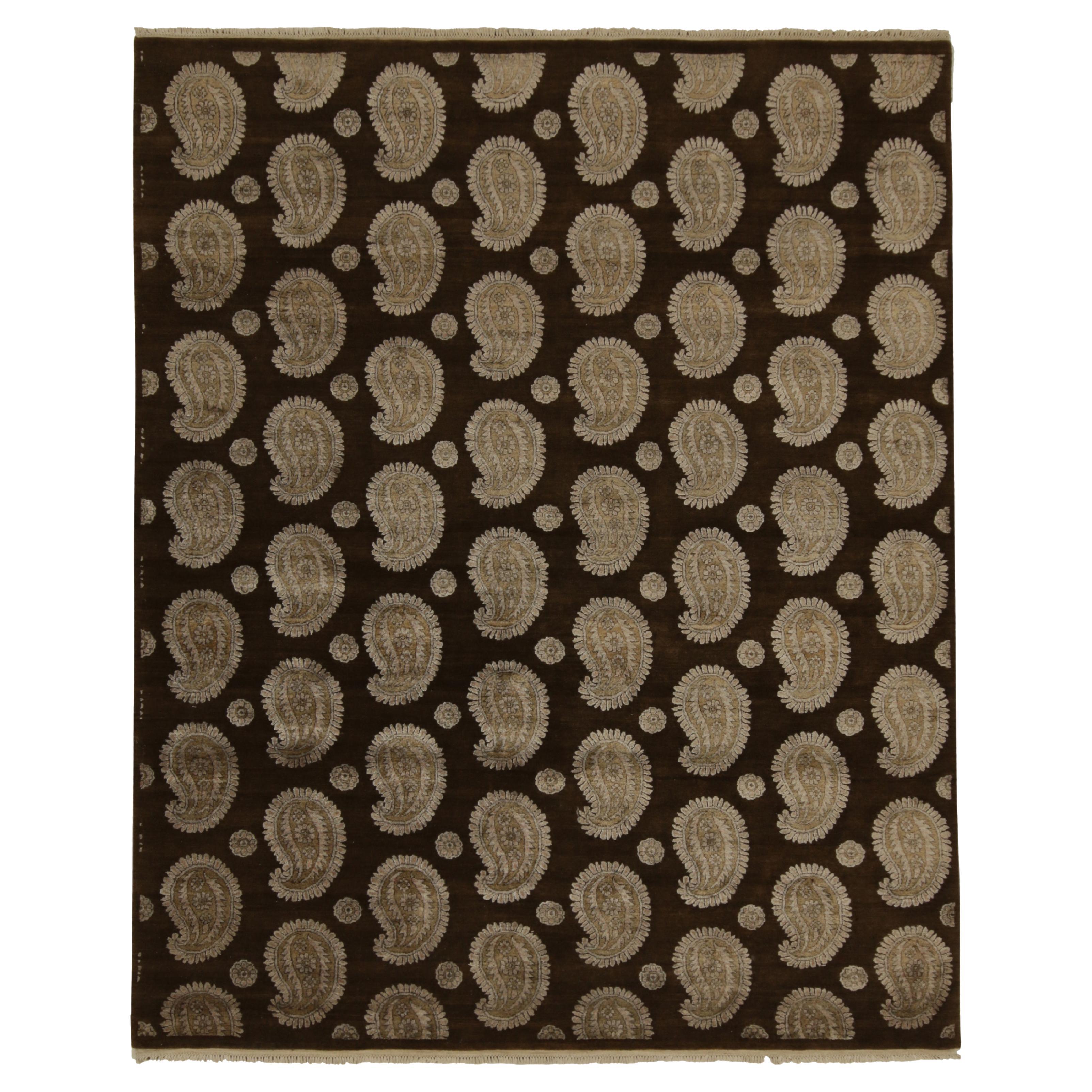 Rug and Kilim’s Classic Style Rug in Brown with Ivory Paisley Patterns ...