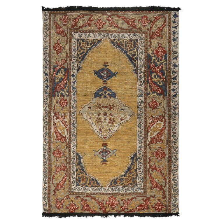 Rug and Kilim’s Classic Style Rug in Gold Medallion Style with Red ...