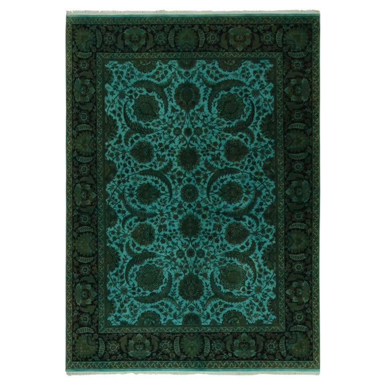 Rug and Kilim’s Classic Style Rug with Blue and Green Floral Pattern ...