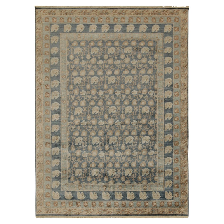Rug and Kilim’s Classic style rug with Blue and Beige-Brown Floral ...