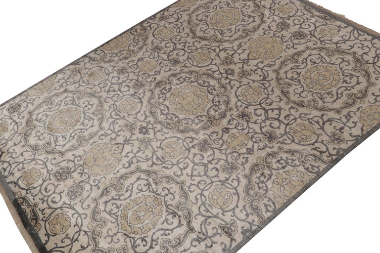 Rug and Kilim’s Classic Style Rug with Gray, Beige and Gold Floral ...