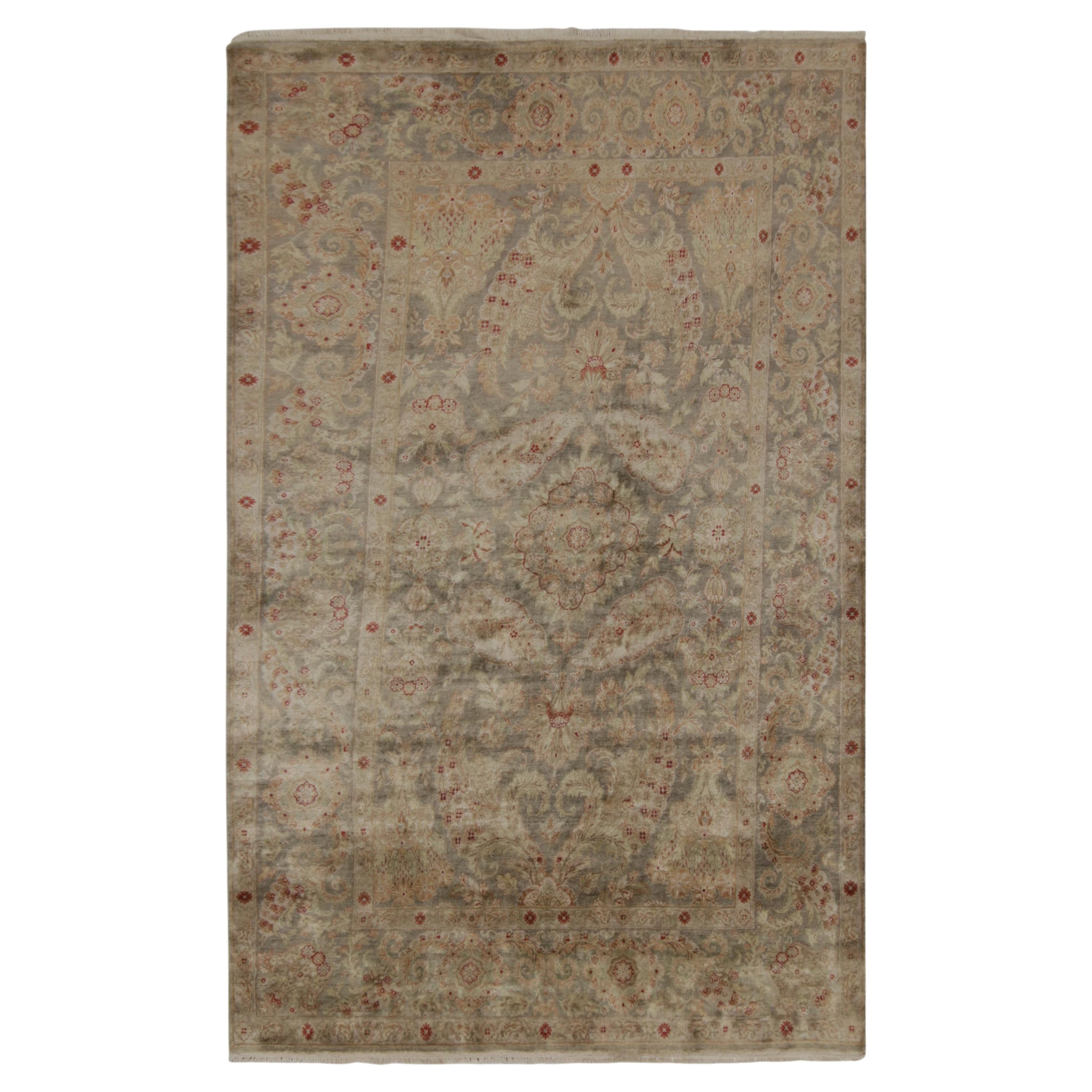 Rug and Kilim's Hand Knotted Tudor Style Rug Beige Green Classic Floral ...