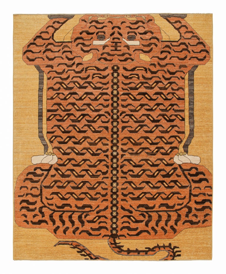 Rug and Kilim’s Classic-Style Tiger-Skin Rug Design with Orange and ...