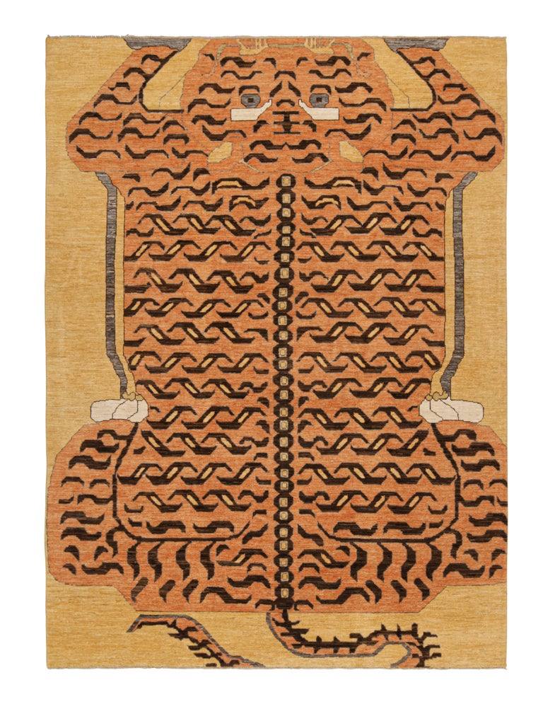 Rug and Kilim’s Classic-Style Tiger-Skin Rug Design with Orange and ...
