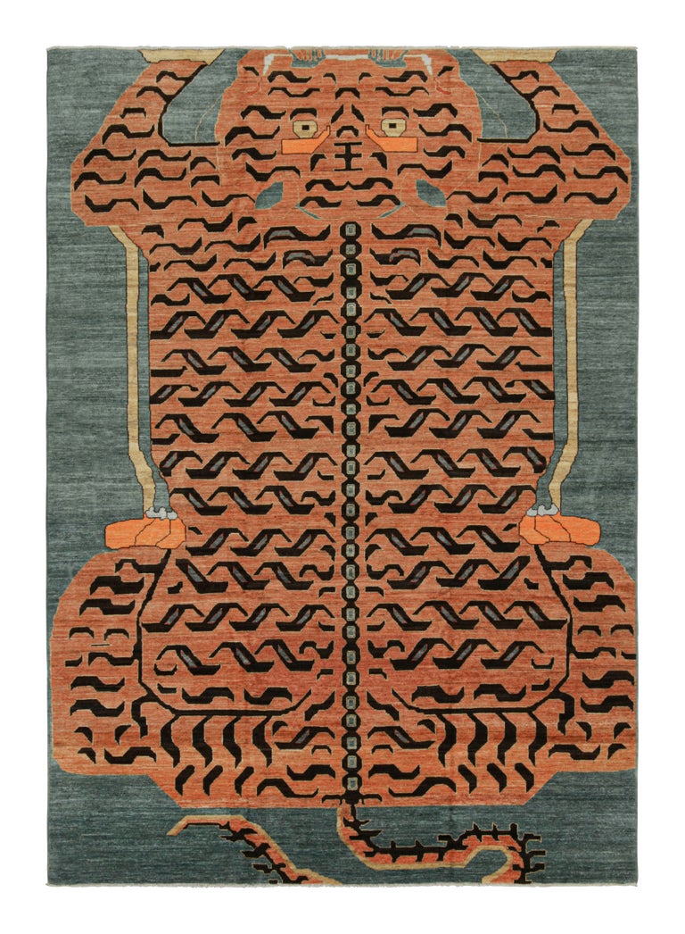 Rug and Kilim’s Classic-Style Tiger-Skin Rug Design with Orange and ...