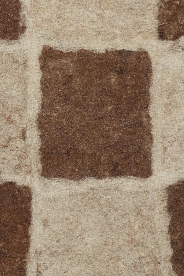 Rug and Kilim’s Contemporary Felted Persian Rug in Beige-Brown ...
