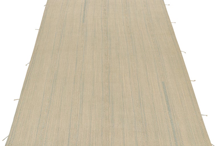 Rug and Kilim’s Contemporary Kilim Rug in Blue and Beige Stripes For ...