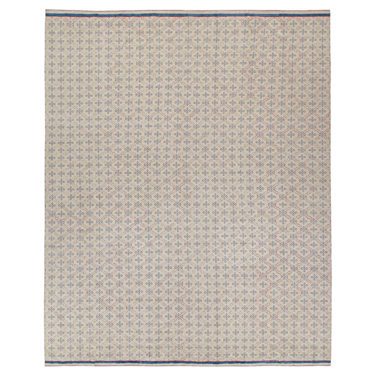 Rug and Kilim’s Contemporary rug in Off White with Red and Blue Trellis ...