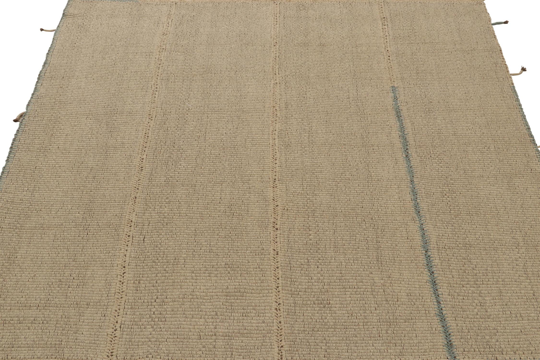 Rug and Kilim’s Contemporary Square Kilim in Beige with Blue Accents ...