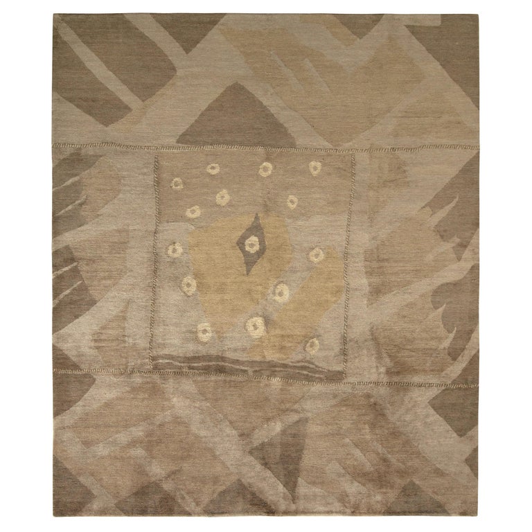 Rug and Kilim’s Cubist Style Modern Deco Rug in Beige Brown Geometric ...
