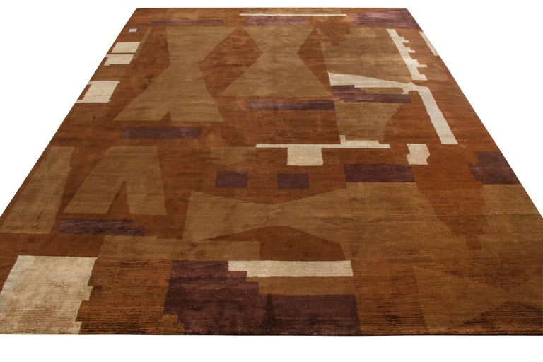 Rug and Kilim’s Cubist Style Modern Rug in Beige Brown Geometric ...