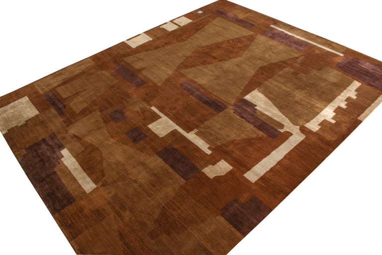 Rug and Kilim’s Cubist Style Modern Rug in Beige Brown Geometric ...